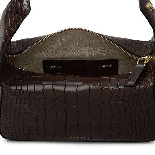 RADLEY De Beauvoir Faux Croc Ziptop Satchel - Dark Oak
