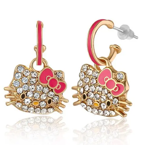 HELLO KITTY Pave Crystal Hoop Earrings - Yellow Gold