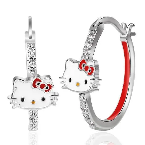 HELLO KITTY Cubic Zirconia And Enamel Hoop Earrings - Silver