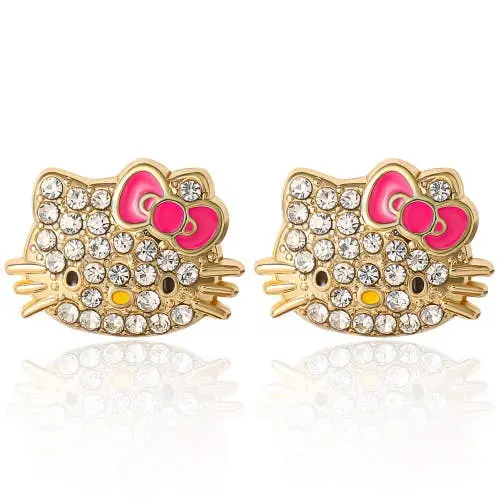 HELLO KITTY Pave Crystal Stud Earrings - Gold
