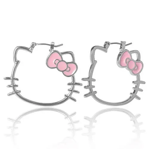 HELLO KITTY Silhouette Hoop Earrings - Silver