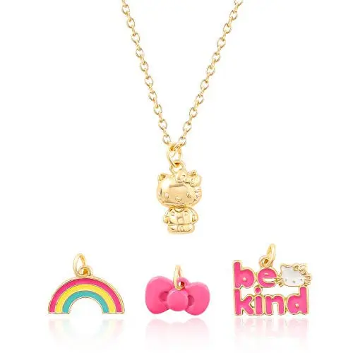 HELLO KITTY Charm Set With Necklace Chain - Gold/ Pink