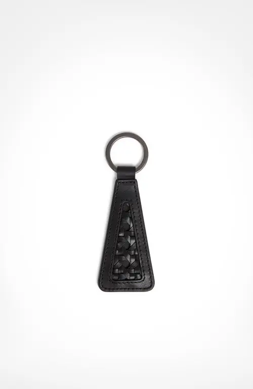 AVITEUR Paglia Di Vienna Weave Calfskin Keyring - Black
