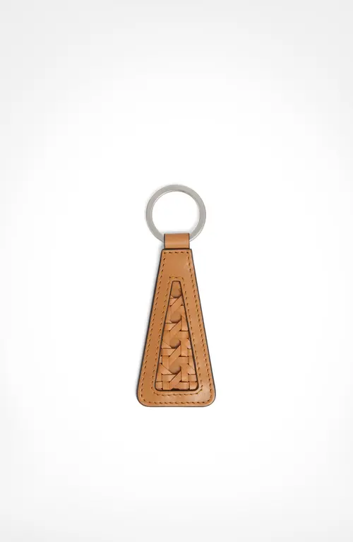 AVITEUR Paglia Di Vienna Weave Calfskin Keyring - Walnut