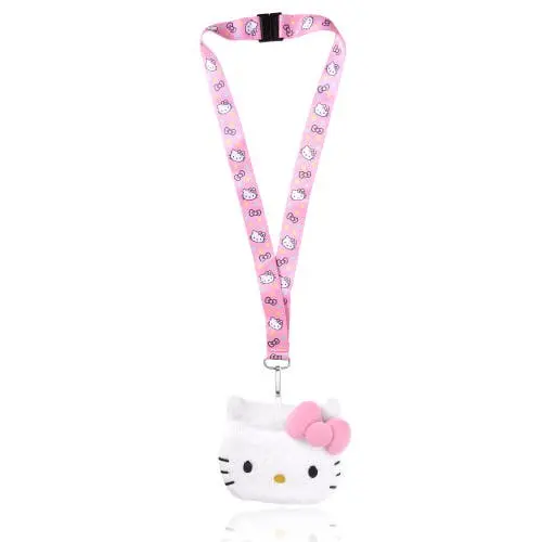 HELLO KITTY Coin Purse Id Holder Travel Lanyard - White/ Pink