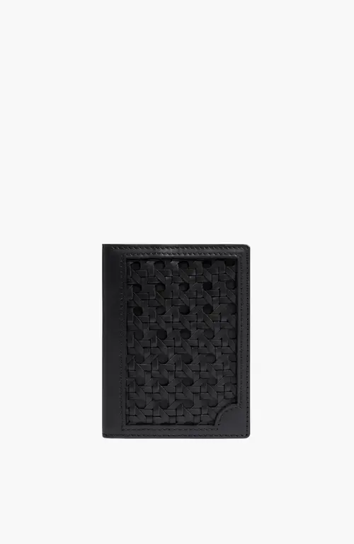 AVITEUR Double Calfskin Paglia Di Vienna Weave Passport Holder - Black