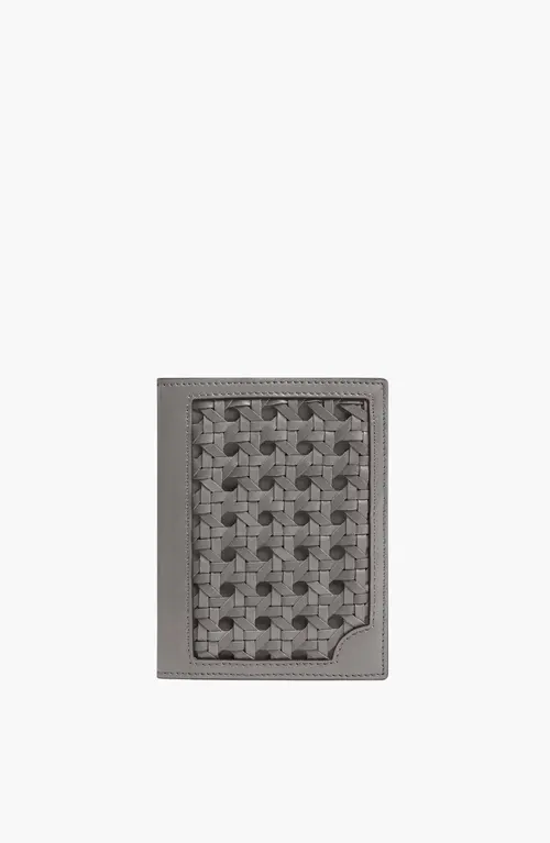 AVITEUR Double Calfskin Paglia Di Vienna Weave Passport Holder - Elephant Grey