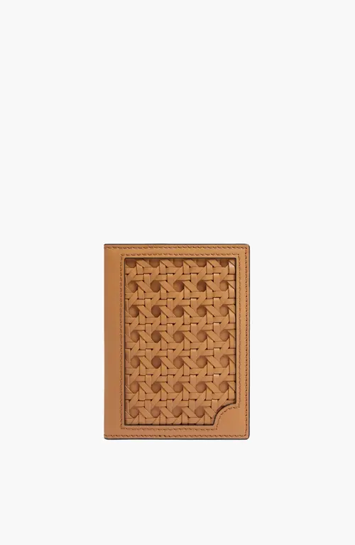 AVITEUR Double Calfskin Paglia Di Vienna Weave Passport Holder - Walnut