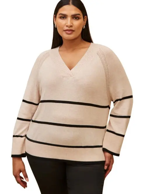 LIVE UNLIMITED Striped V-neck Jumper