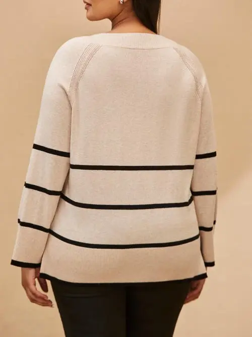 LIVE UNLIMITED Striped V-neck Jumper