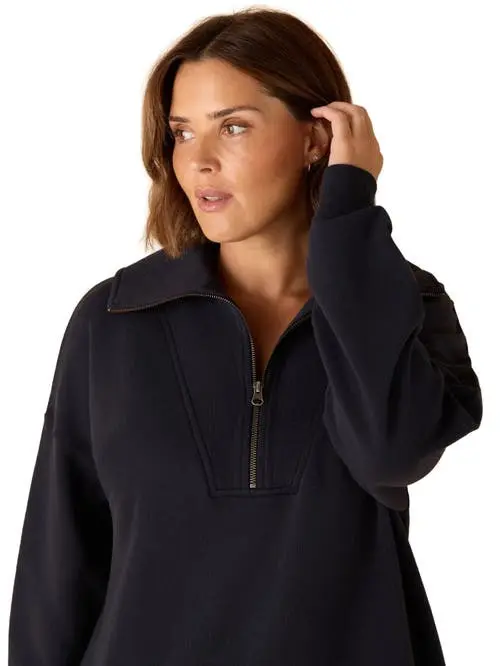 LIVE UNLIMITED Half Zip Cotton Fleece Sweatshirt