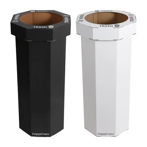 HAPPIMESS Fleur 25-gallon Classic Disposable Corrugated Cardboard Event Trash Can And Recycling Bin - Black Cotton White