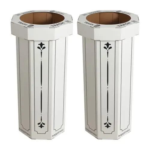 HAPPIMESS Fleur 25-gallon Classic Disposable Corrugated Cardboard Event Trash Can And Recycling Bin - Bridal Ivory