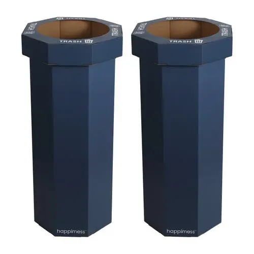 HAPPIMESS Fleur 25-gallon Classic Disposable Corrugated Cardboard Event Trash Can And Recycling Bin - Denim Blue