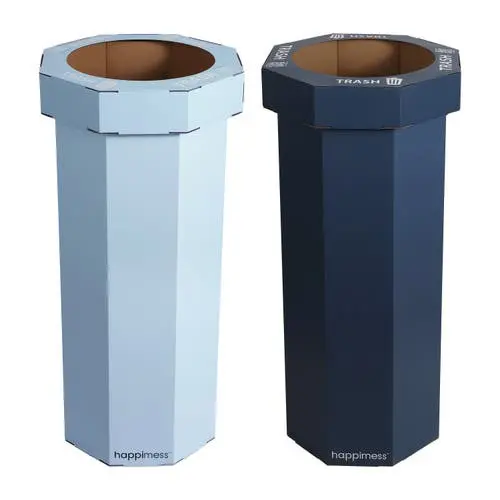 HAPPIMESS Fleur 25-gallon Classic Disposable Corrugated Cardboard Event Trash Can And Recycling Bin - Pool Blue Denim Blue
