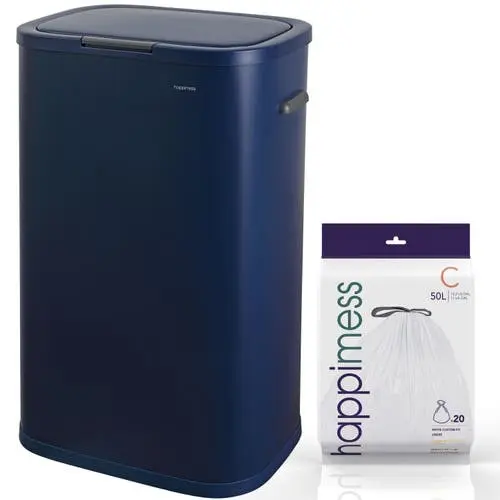 HAPPIMESS Tammi Kitchen 14.5-gallon Slim Metal Push Button Trash Can - Denim Blue