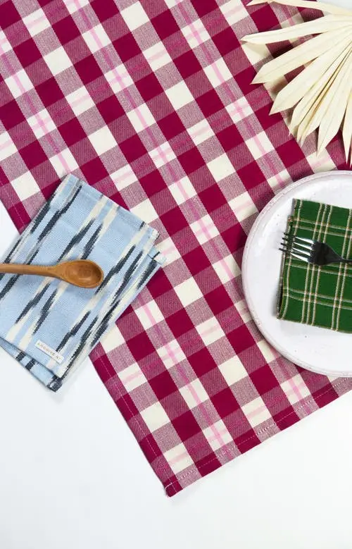 ARCHIVE NEW YROK Handwoven Abigail Cranberry Plaid Cotton Table Runner