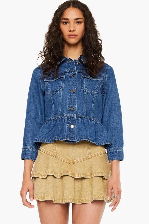 KANCAN Marilou Peplum Denim Jacket - Medium Wash