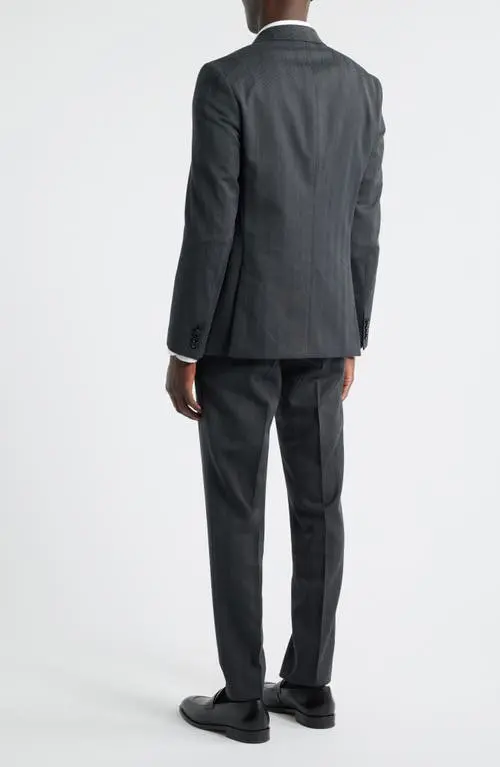 BOSS Houston Slim Fit Charcoal Grey Wool Blend Herringbone Suit