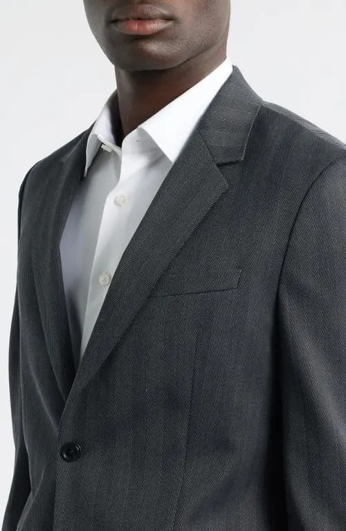 BOSS Houston Slim Fit Charcoal Grey Wool Blend Herringbone Suit