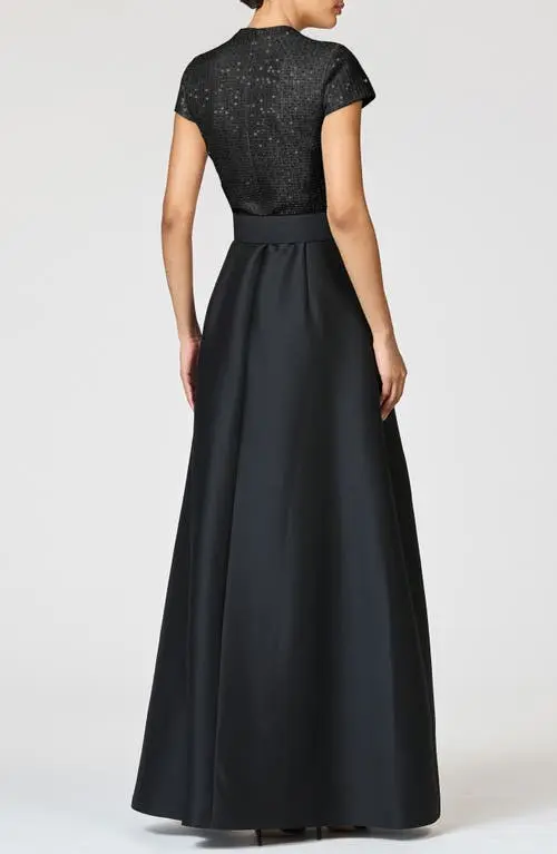 Sachin & Babi Arden Mixed Media Belted Gown - Black