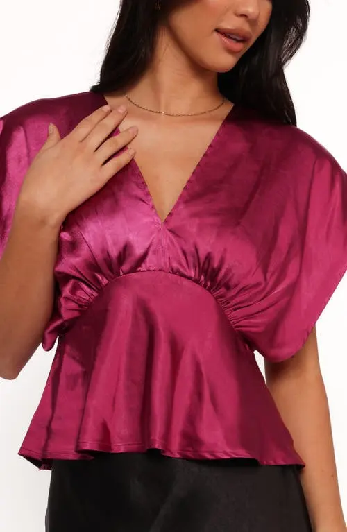 PETAL & PUP Peplum Satin Top - Raspberry