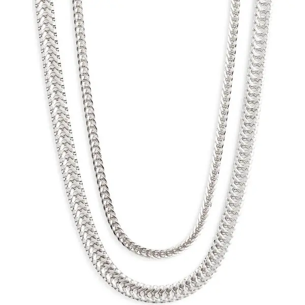 OPEN EDIT Set Of 2 Herringbone Chain Necklaces - Silver