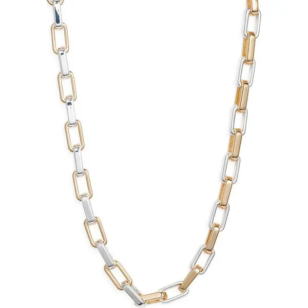 OPEN EDIT Two-tone Rectangle Link Chain Necklace - Goldilver