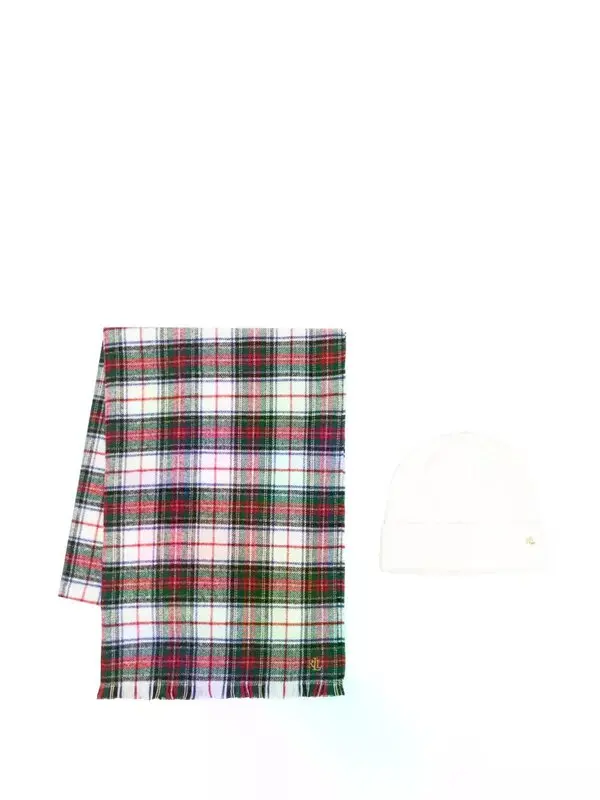 Ralph Lauren Tartan Scarf And Hat Set - White