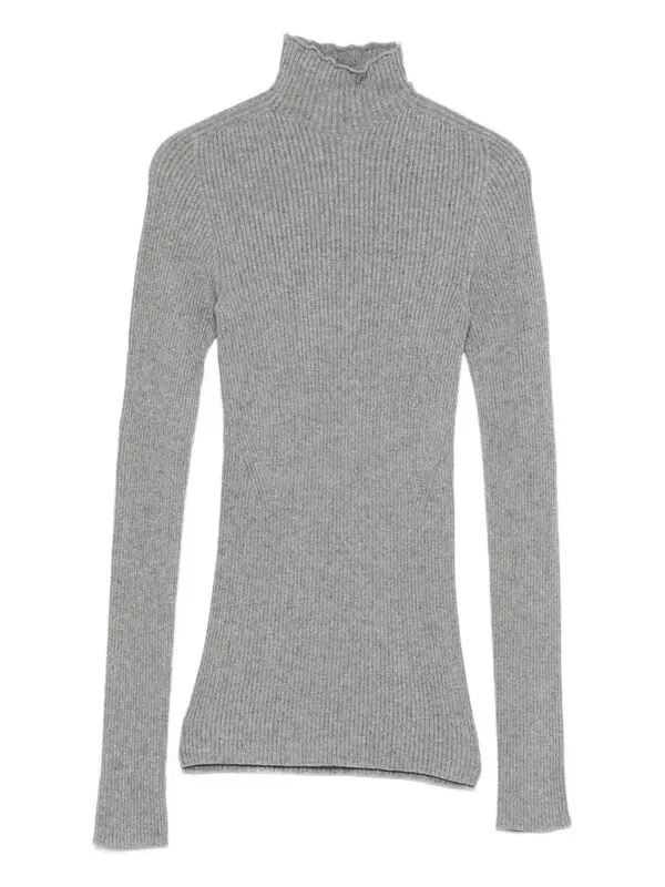 SOLOTRE Ribbed High Neck Sweater - Grey