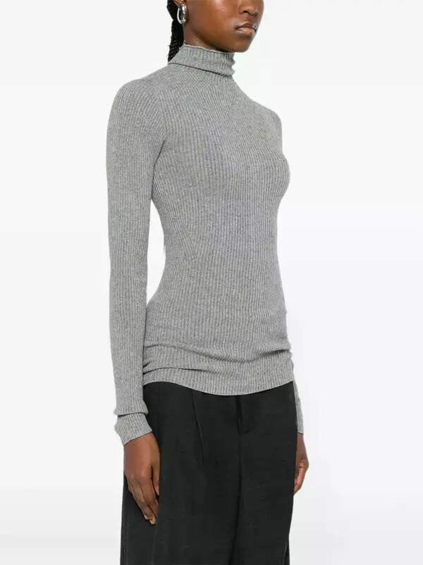 SOLOTRE Ribbed High Neck Sweater - Grey