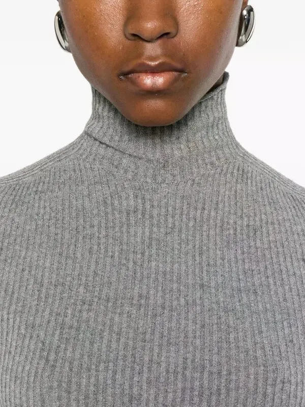 SOLOTRE Ribbed High Neck Sweater - Grey