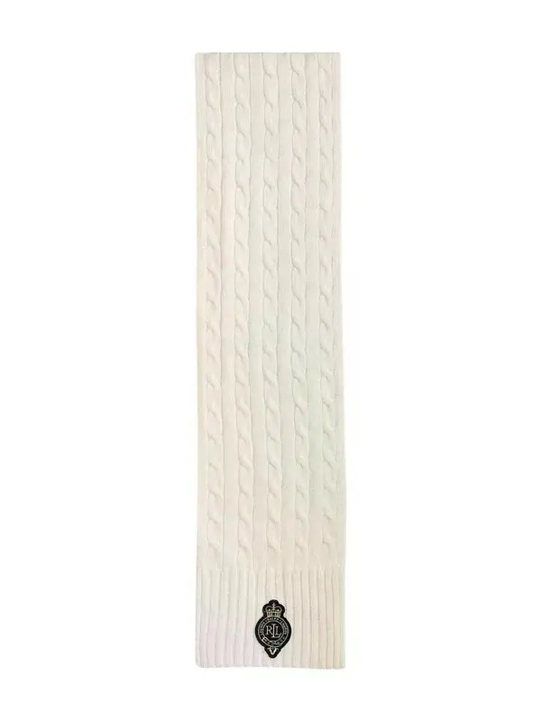 Ralph Lauren Logo-patch Cable-knit Scarf - Neutrals