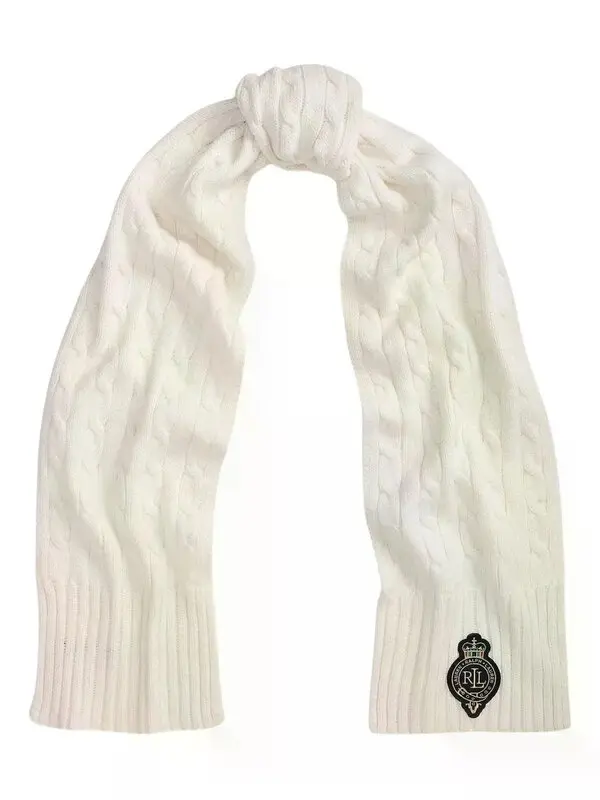 Ralph Lauren Logo-patch Cable-knit Scarf - Neutrals
