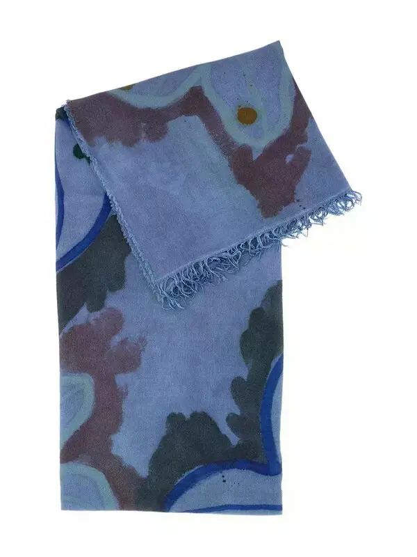 EXQUISITE J Floral-pattern Fringed Scarf - Blue