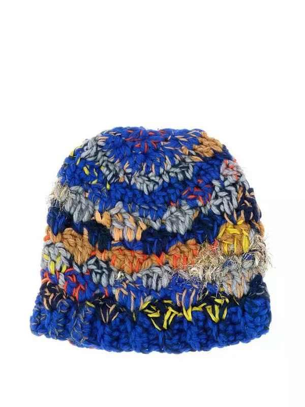 EXQUISITE J Striped Wool Beanie - Blue