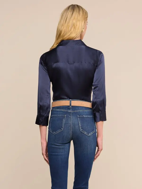 L'Agence Dani Silk Blouse Top - Midnight