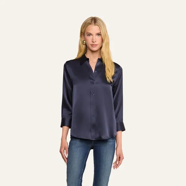 L'Agence Dani Silk Blouse Top - Midnight