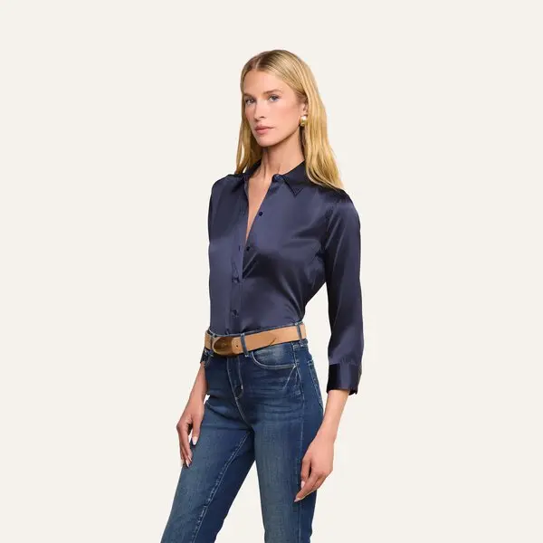 L'Agence Dani Silk Blouse Top - Midnight