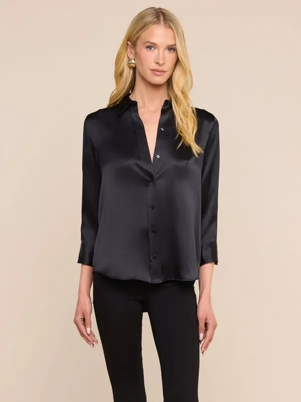 L'Agence Dani Silk Button-down Blouse - Black