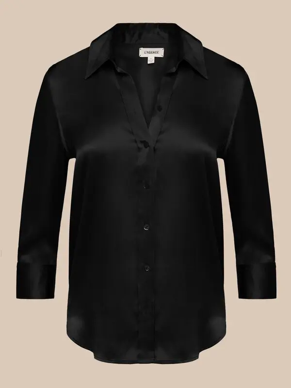 L'Agence Dani Silk Button-down Blouse - Black