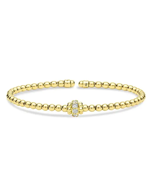 Lagos 18k Yellow Caviar Diamond Rondelle Bead Flex Bangle Bracelet - Gold