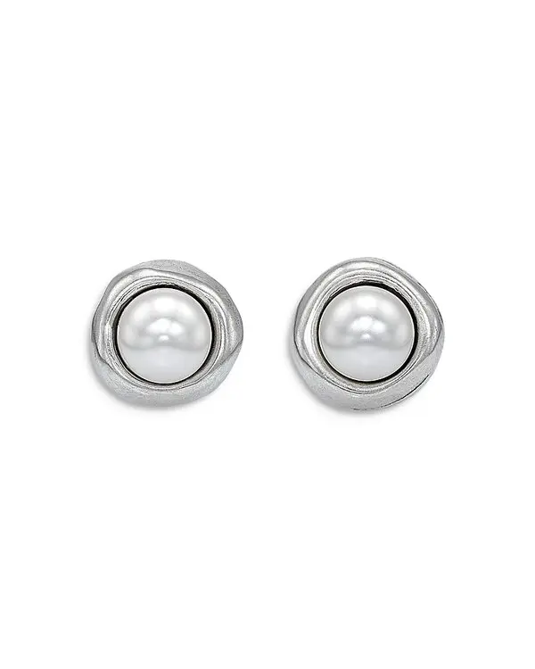 UNODE50 Sterling Plated Pearl Stud Earrings - Silver