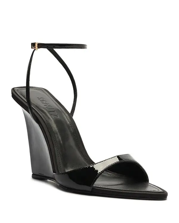 Schutz Elodie Wedge Sandals - Black Suede
