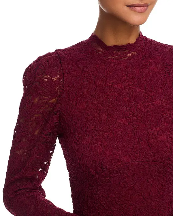 Aqua Lace Mock Neck Dress - Exclusive - Dark Cherry - XXS