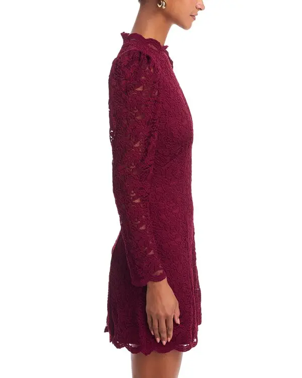 Aqua Lace Mock Neck Dress - Exclusive - Dark Cherry - XXS