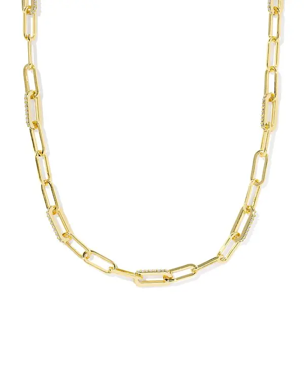 Kendra Scott Bella Pave Paperclip Chain Collar Necklace - Gold