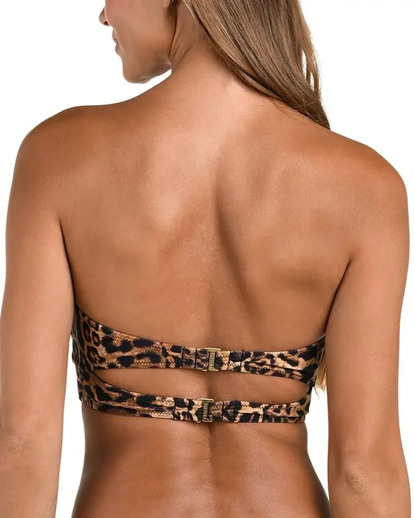 L'Agence Sirena Patch Leopard Halter Bra Bikini Top - Natural
