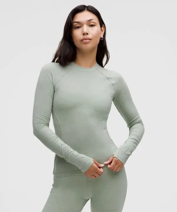 Lululemon Merino Wool-blend Crewneck Base Layer - Fog Green/lemongrass