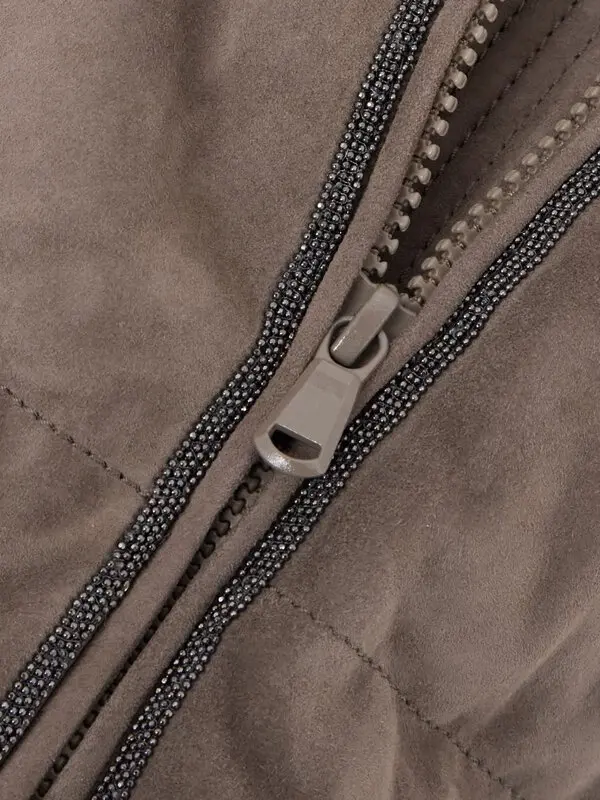 Brunello Cucinelli Bead-embellished Shearling-trimmed Padded Quilted Suede Down Jacket